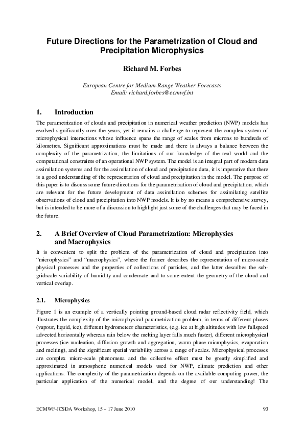 (PDF) Future directions for parametrization of cloud and precipitation ...