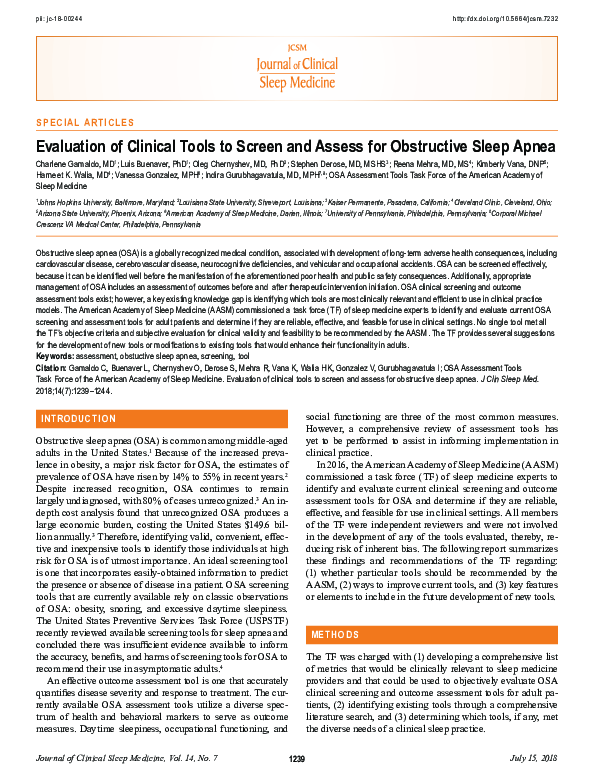 (PDF) Evaluation of Clinical Tools to Screen and Assess for Obstructive ...
