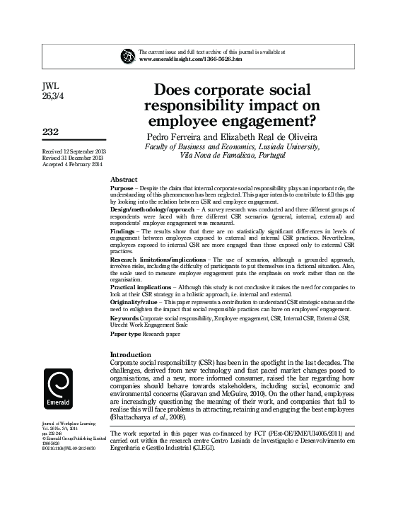 (PDF) Does corporate social responsibility impact on employee engagement?