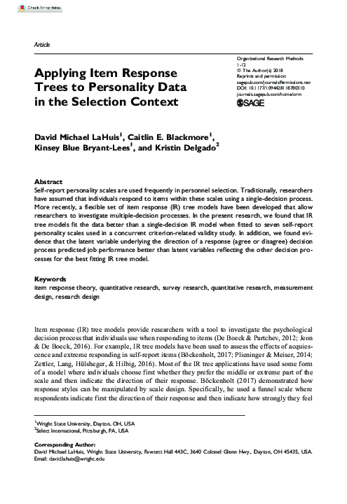 (PDF) Applying Item Response Trees to Personality Data in the Selection Context