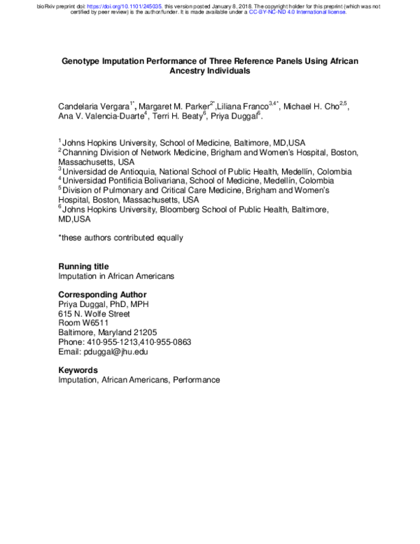 Pdf Genotype Imputation Performance Of Three Reference Panels Using