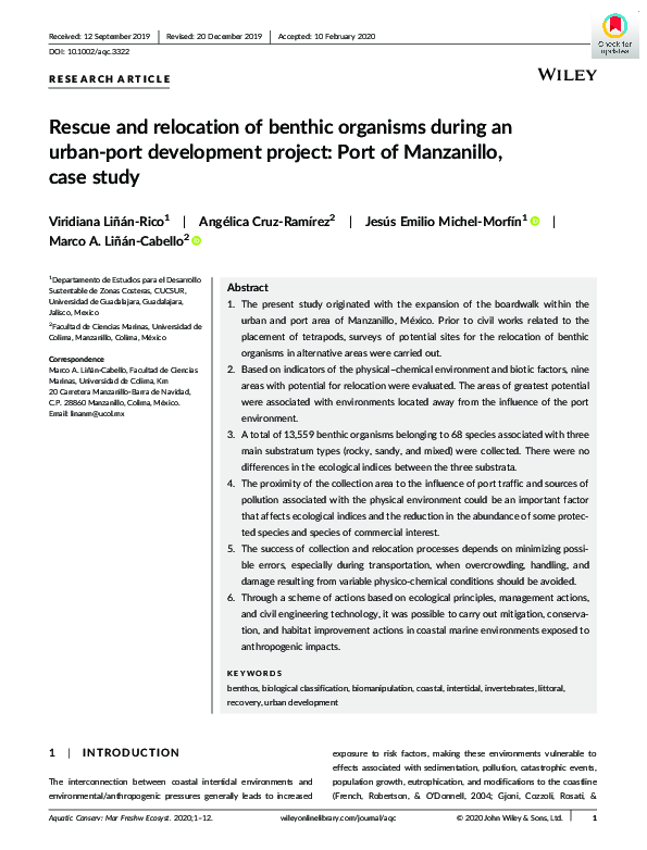 (PDF) Rescue and relocation of benthic organisms during an urban‐port development project: Port ...