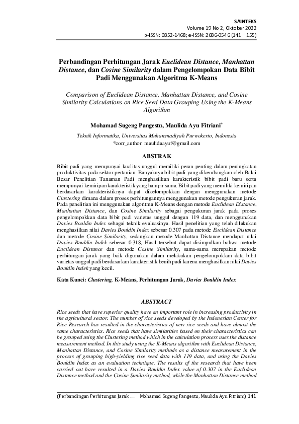 (PDF) Perbandingan Perhitungan Jarak Euclidean Distance, Manhattan ...