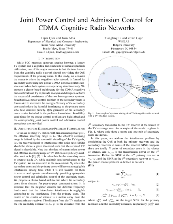 Joint Power Control and Admission Control for CDMA Cognitive Radio Networks