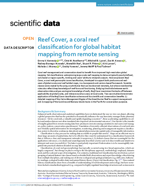 (PDF) Reef Cover, a coral reef classification for global habitat mapping from remote sensing