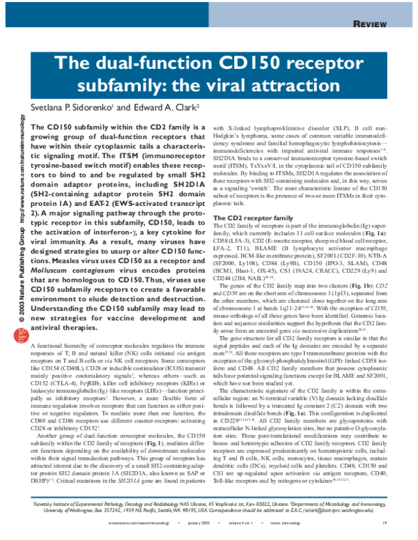 (PDF) The dual-function CD150 receptor subfamily: the viral attraction