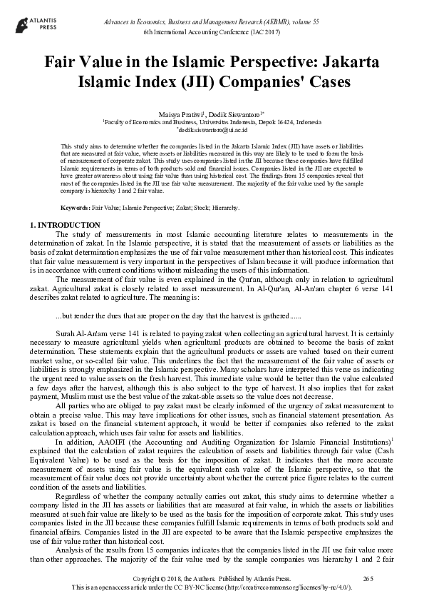 (PDF) Fair Value in the Islamic Perspective: Jakarta Islamic Index (JII ...