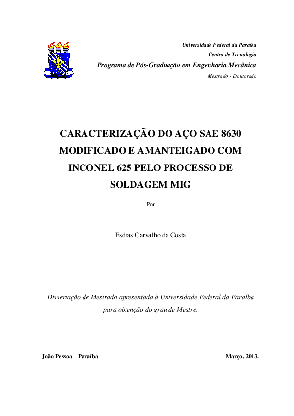 (PDF) Caracterização do aço SAE 8630 modificado, amanteigado com ...