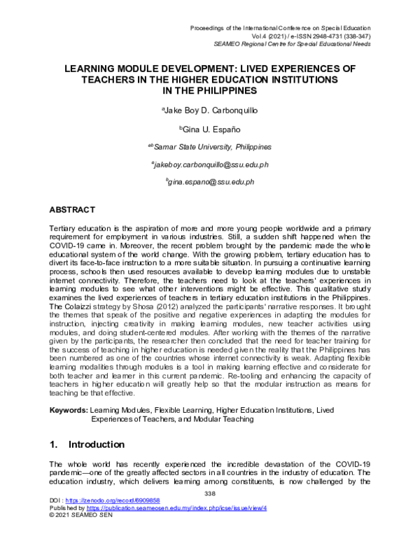 (PDF) Learning Module Development: Lived Experiences of Teachers in the ...