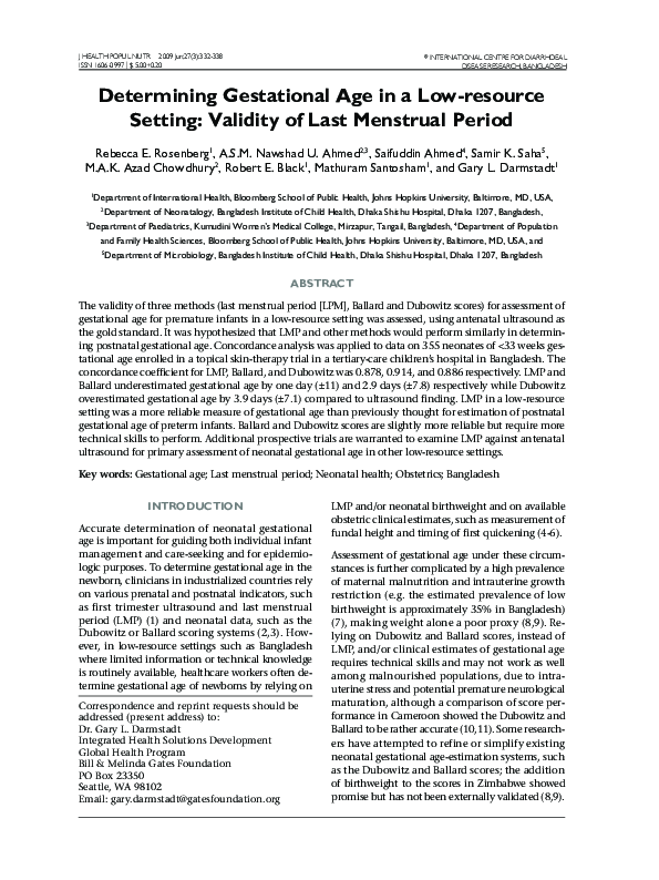 (PDF) Determining Gestational Age in a Low-resource Setting: Validity ...