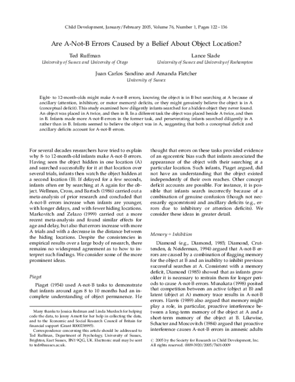 (PDF) Are A-Not-B Errors Caused by a Belief About Object Location?