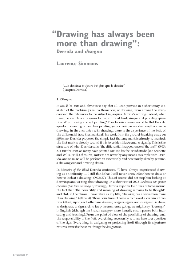 (PDF) “Drawing has always been more than drawing”: Derrida and disegno