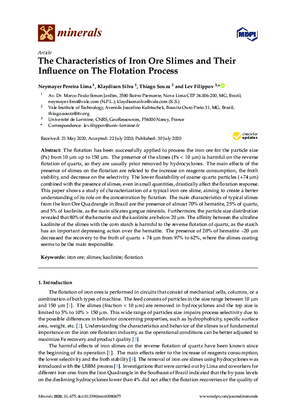 (PDF) The Characteristics of Iron Ore Slimes and Their Influence on The ...