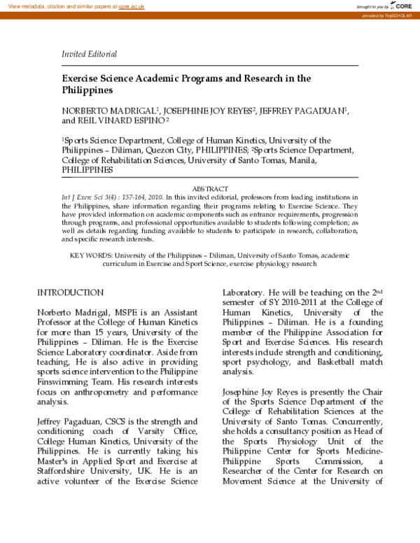 (PDF) Exercise Science Academic Programs and Research in the Philippines