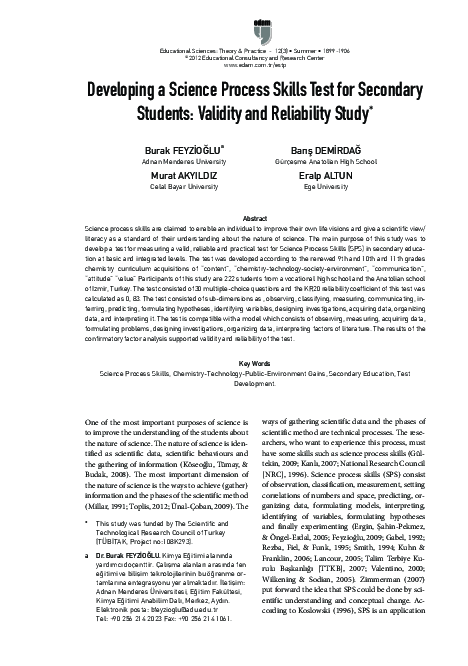 (PDF) Developing a Science Process Skills Test for Secondary Students ...