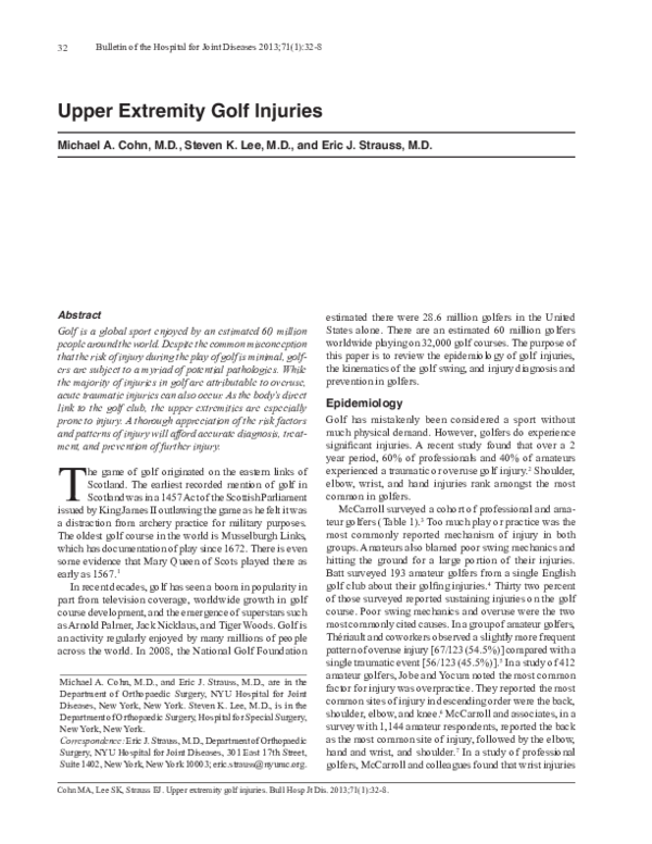 (PDF) Upper extremity golf injuries