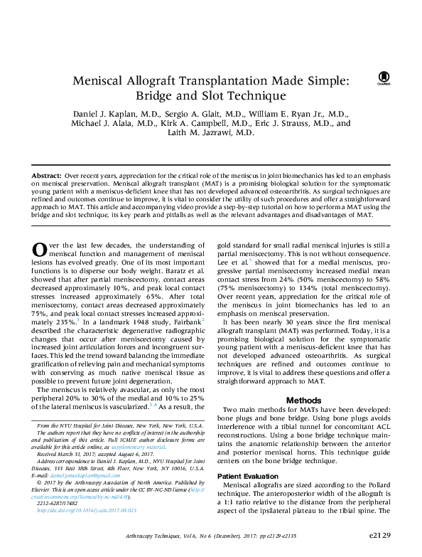 (PDF) Meniscal Allograft Transplantation Made Simple: Bridge and Slot ...