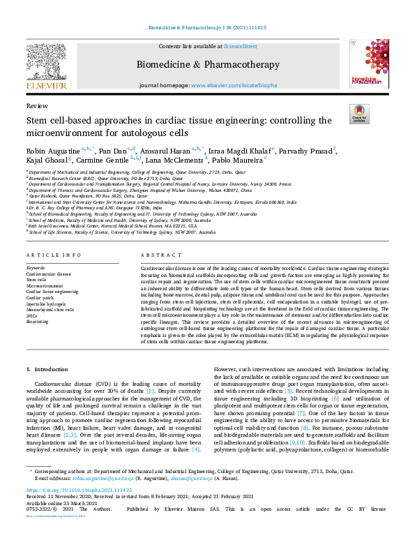 (PDF) Stem cell-based approaches in cardiac tissue engineering: controlling the microenvironment ...