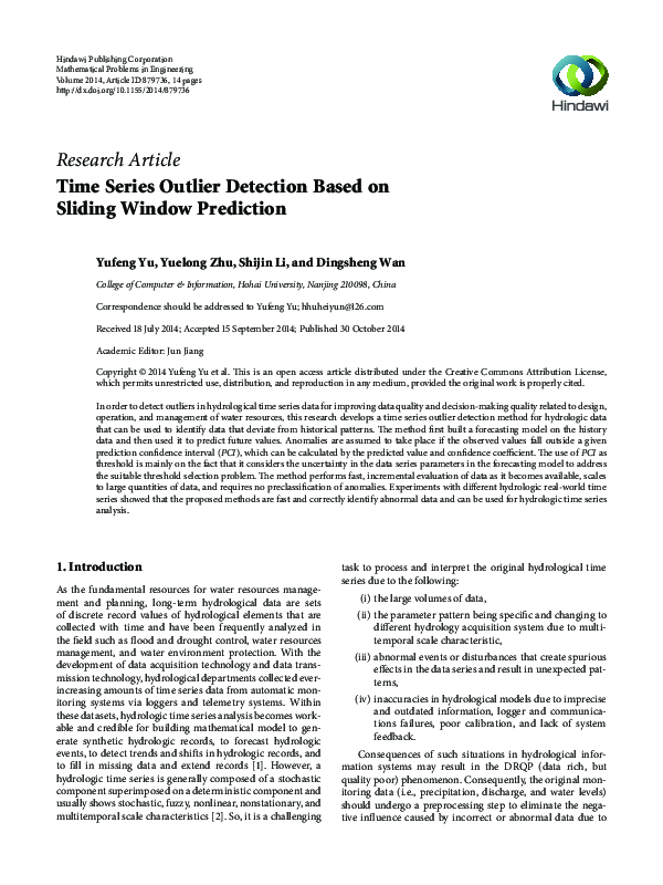 Pdf Time Series Outlier Detection Based On Sliding Window Prediction
