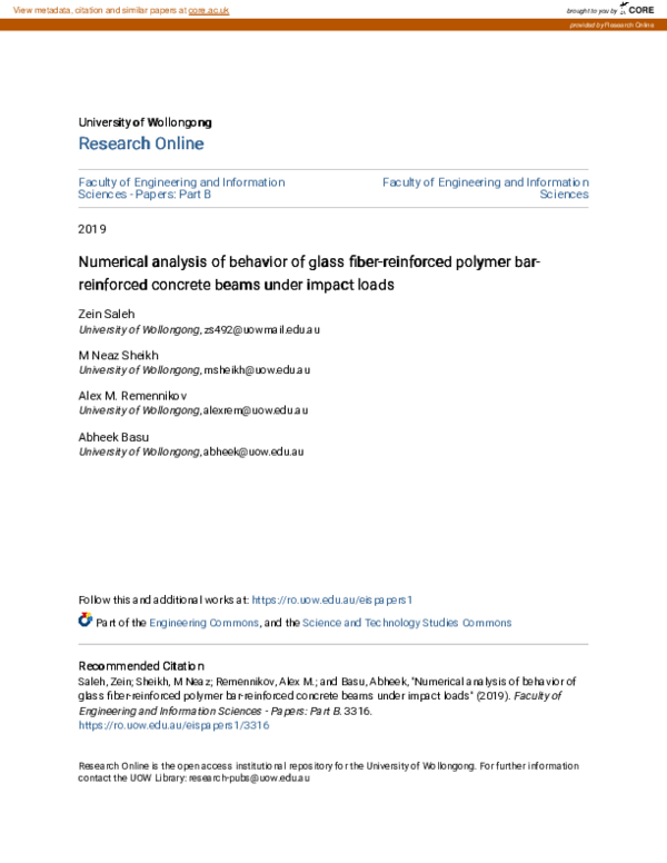 Pdf Numerical Analysis Of Behavior Of Glass Fiber Reinforced Polymer Bar Reinforced Concrete