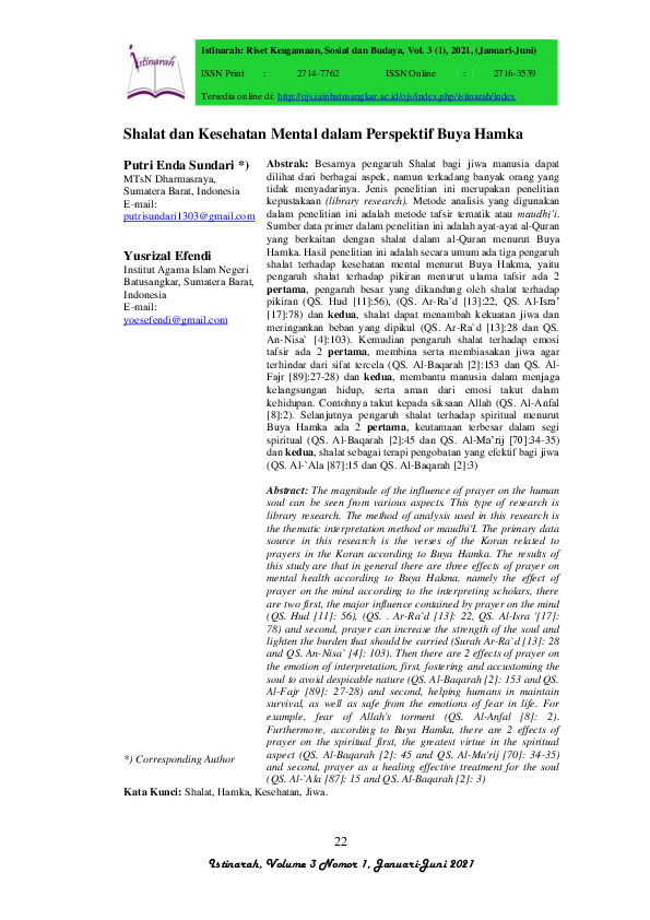 (PDF) Shalat dan Kesehatan Mental dalam Perspektif Buya Hamka