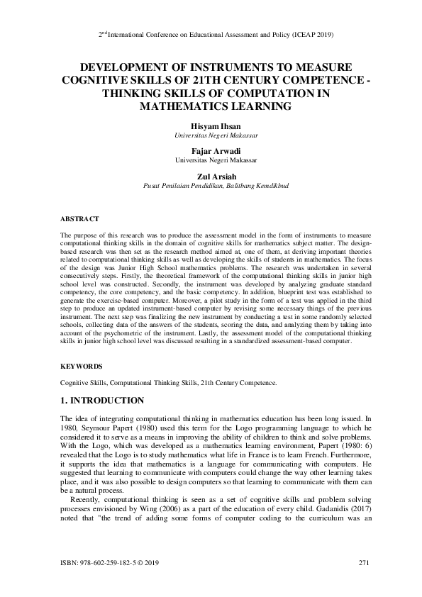 (PDF) Development of Instruments to Measure Cognitive Skills of 21TH Century Competence ...