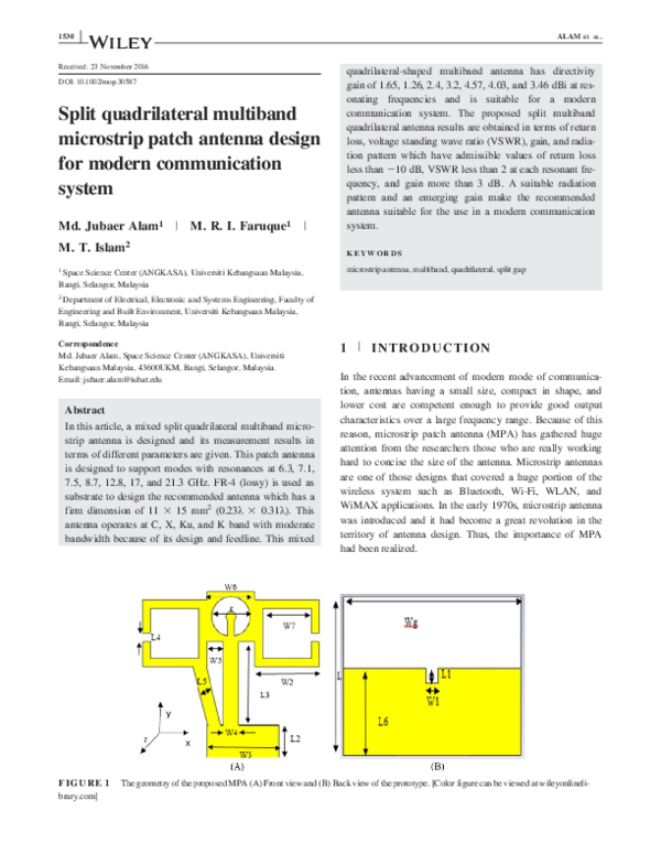 (PDF) Split quadrilateral multiband microstrip patch antenna design for modern communication ...