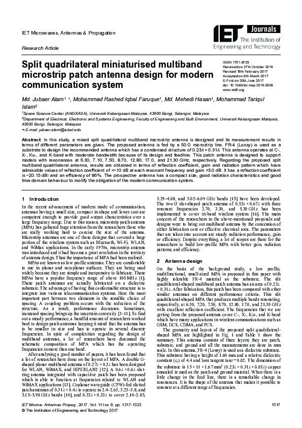 (PDF) Split quadrilateral miniaturised multiband microstrip patch antenna design for modern ...
