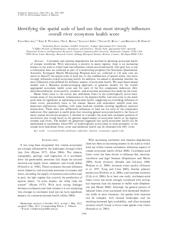 (PDF) Identifying the spatial scale of land use that most strongly influences overall river ...