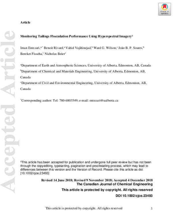 (PDF) Hyperspectral Monitoring of Tailings Flocculation (PDF) Hyperspectral Monitoring of Tailings Flocculation