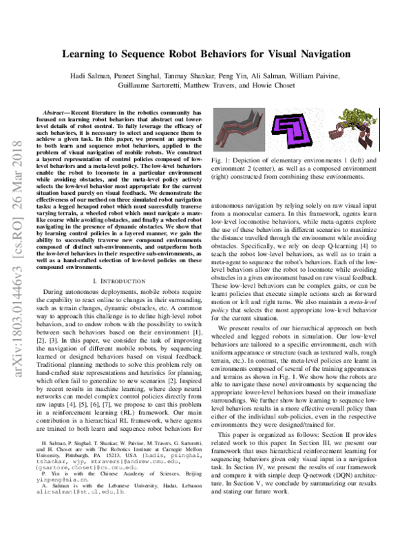 (PDF) Learning to Sequence Robot Behaviors for Visual Navigation | Peng Yin - Academia.edu