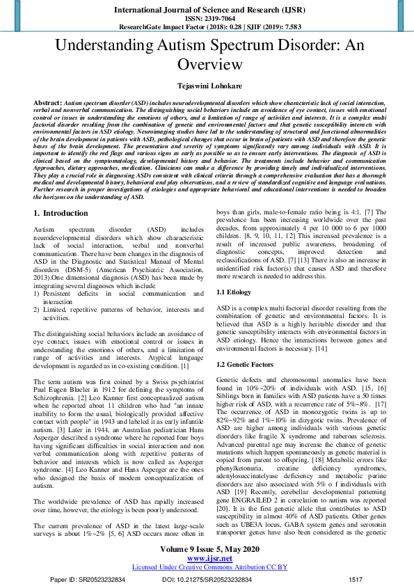 (PDF) Understanding Autism Spectrum Disorder: An Overview (PDF) Understanding Autism Spectrum Disorder: An Overview