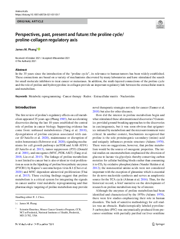 (PDF) Perspectives, past, present and future: the proline cycle/proline ...