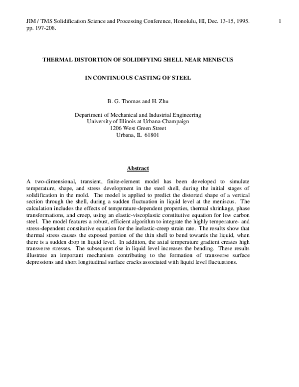 (PDF) Thermal Distortion of Solidifying Shell Near Meniscus in ...
