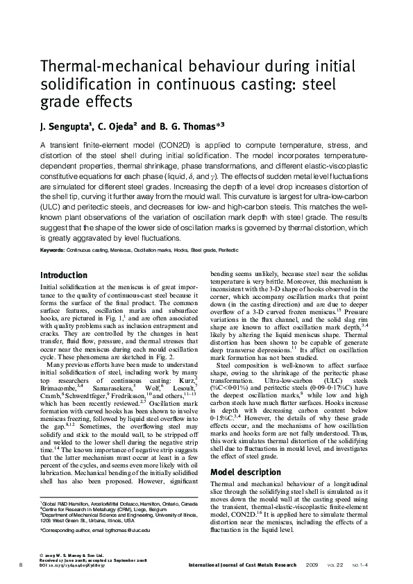 (PDF) Thermal-mechanical behaviour during initial solidification in continuous casting: steel ...