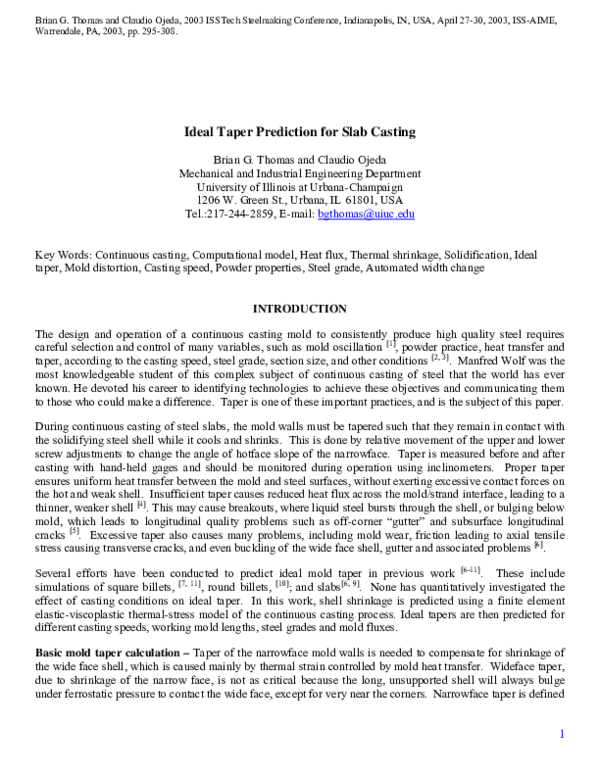 (PDF) Ideal taper prediction for slab casting