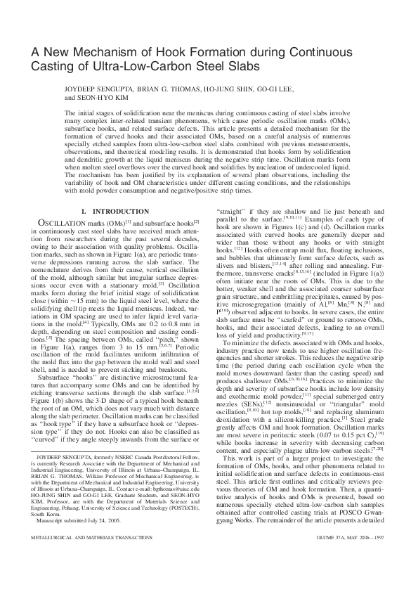 (PDF) A new mechanism of hook formation during continuous casting of ...