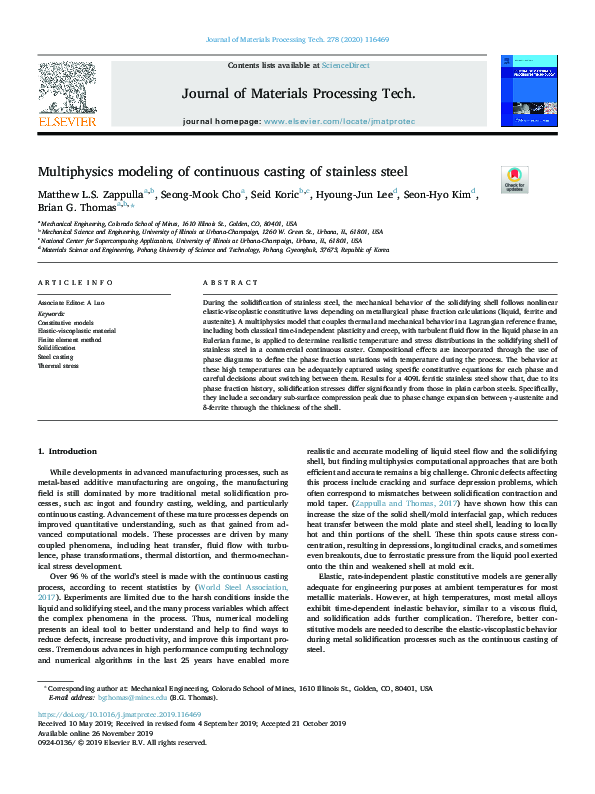 (PDF) Multiphysics modeling of continuous casting of stainless steel
