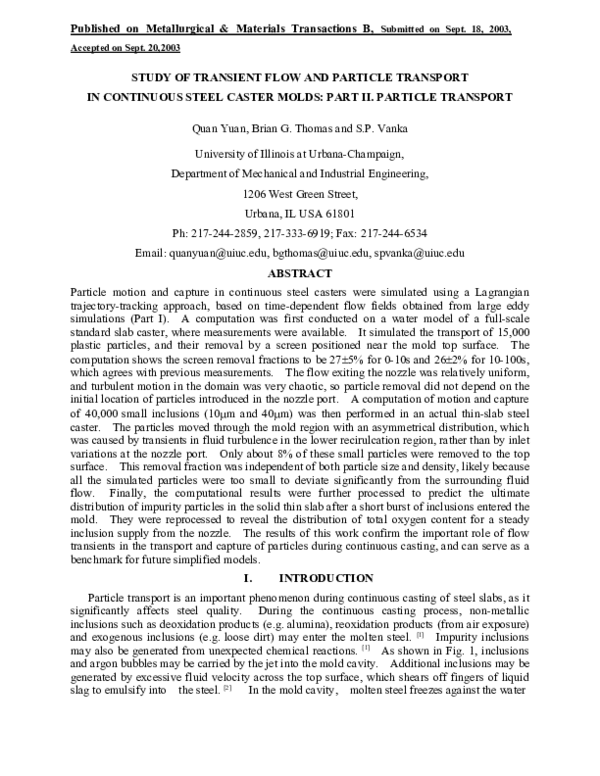 (PDF) Study of transient flow and particle transport in continuous ...