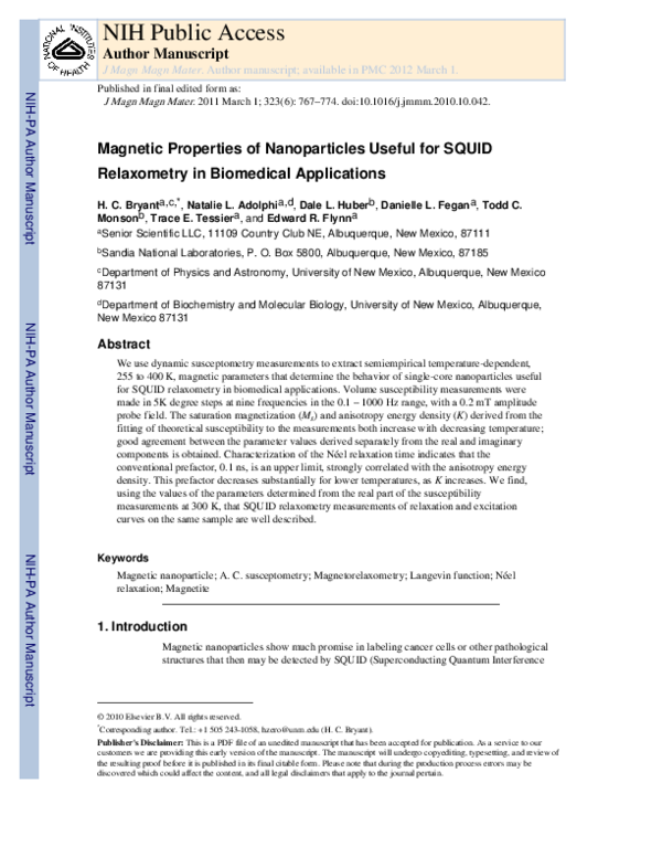 (PDF) Magnetic properties of nanoparticles useful for SQUID relaxometry ...
