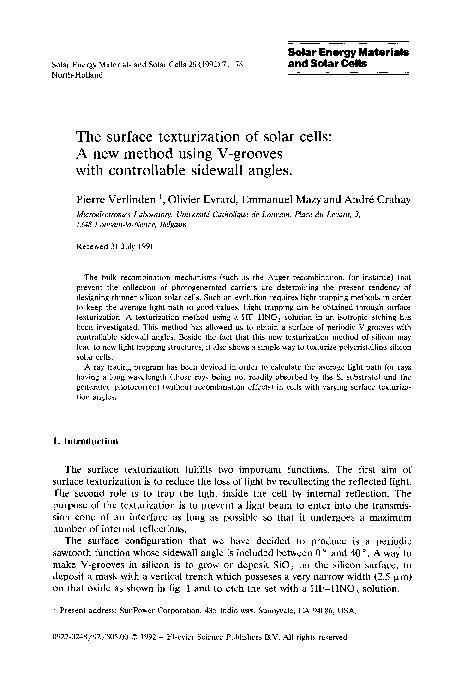 (PDF) The surface texturization of solar cells: A new method using V ...
