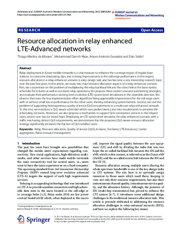 (PDF) Resource allocation in relay enhanced LTE-Advanced networks