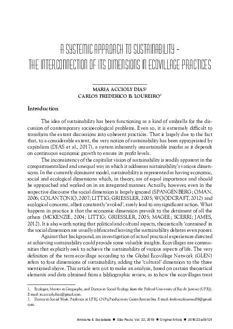 (PDF) A Systemic Approach to Sustainability - the Interconnection of Its Dimensions in ...