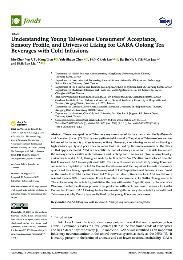 (PDF) Understanding Young Taiwanese Consumers’ Acceptance, Sensory ...