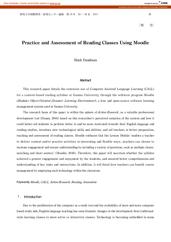 (PDF) Practice and Assessment of Reading Classes Using Moodle