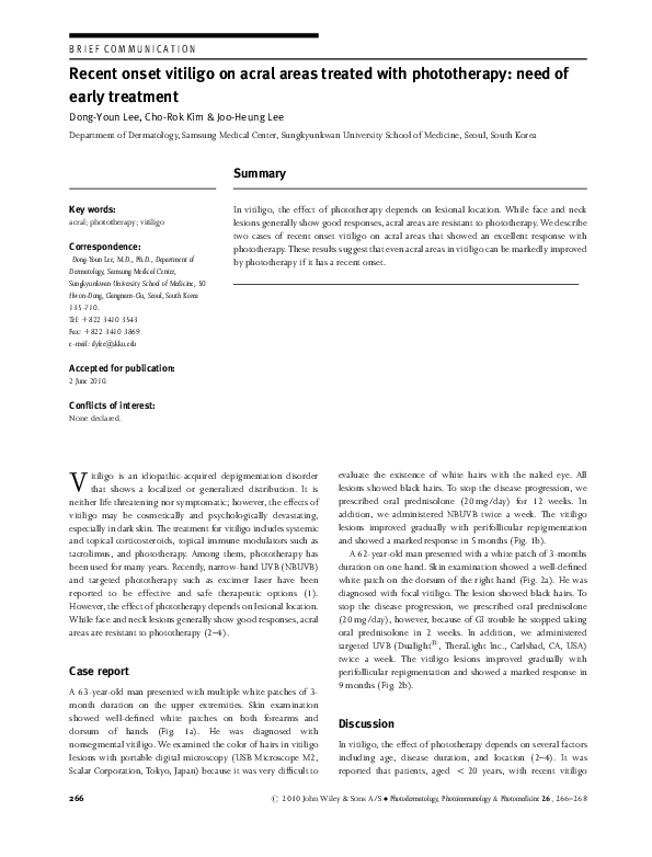 (PDF) Recent onset vitiligo on acral areas treated with phototherapy ...
