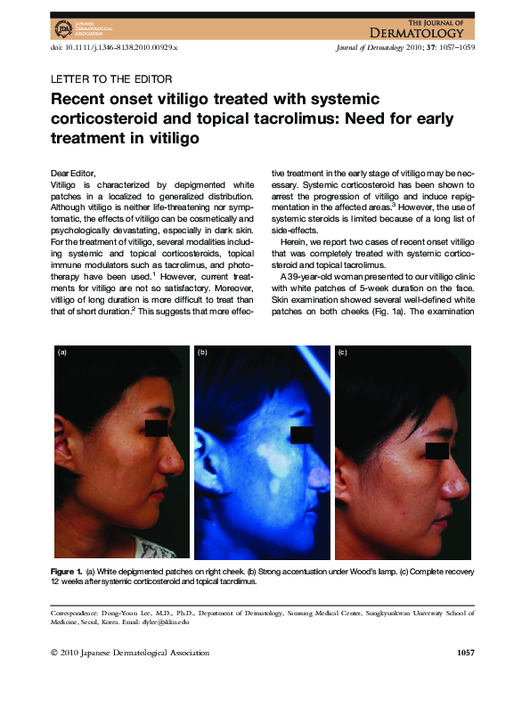 (PDF) Recent onset vitiligo treated with systemic corticosteroid and ...