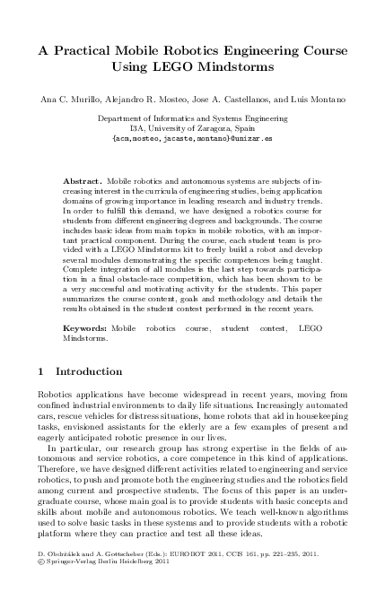 (PDF) A practical mobile robotics engineering course using LEGO mindstorms | Jose Castellanos ...