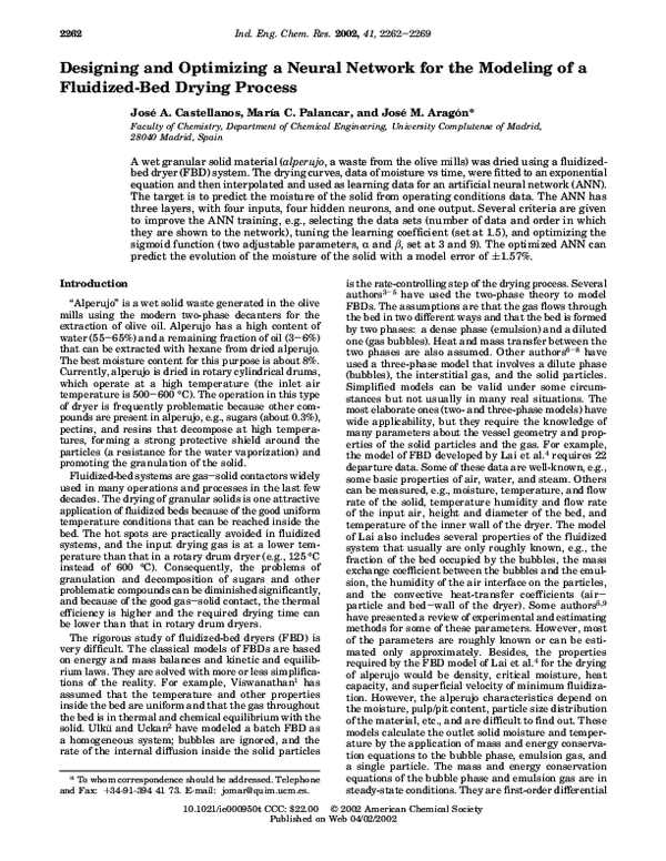 Pdf Designing And Optimizing A Neural Network For The Modeling Of A Fluidized Bed Drying Process