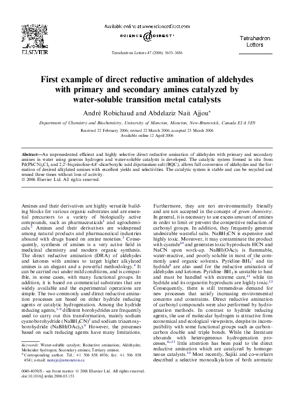 (PDF) First example of direct reductive amination of aldehydes with ...